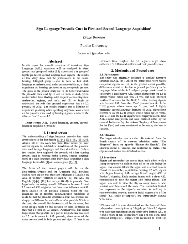 (PDF) Sign Language Prosodic Cues in First and Second Language Acquisition