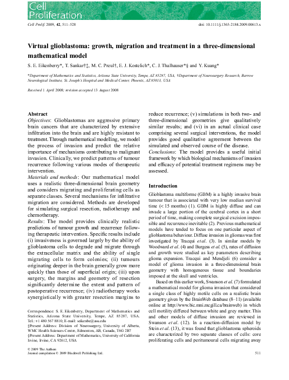 (PDF) Virtual glioblastoma: growth, migration and treatment in a three-dimensional mathematical ...