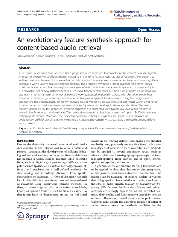 Pdf An Evolutionary Feature Synthesis Approach For Content Based