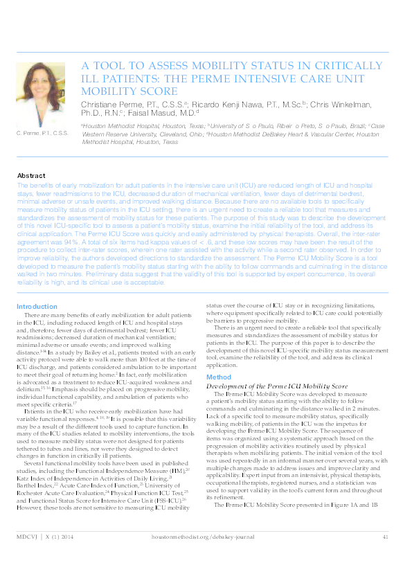 (PDF) A Tool to Assess Mobility Status in Critically Ill Patients: The ...