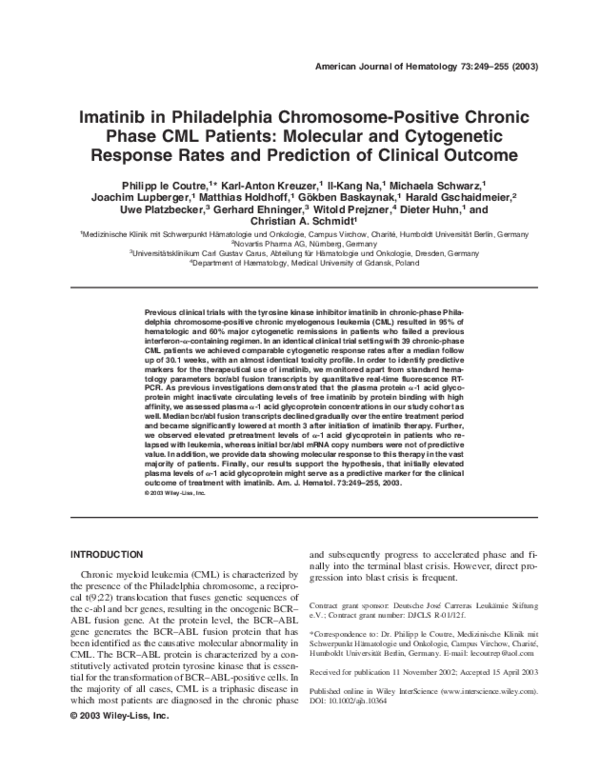 (PDF) Imatinib in Philadelphia chromosome-positive chronic phase CML patients: Molecular and ...