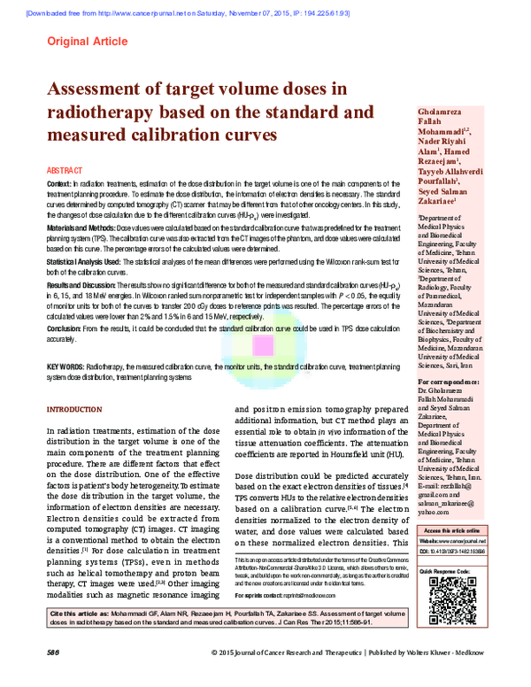 (PDF) Assessment of target volume doses in radiotherapy based on the ...
