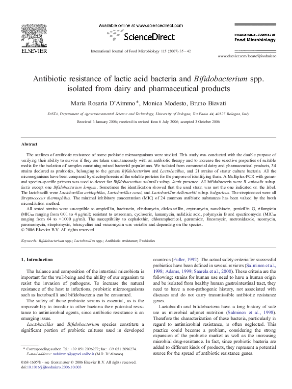 (PDF) Antibiotic resistance of lactic acid bacteria and Bifidobacterium spp. isolated from dairy ...