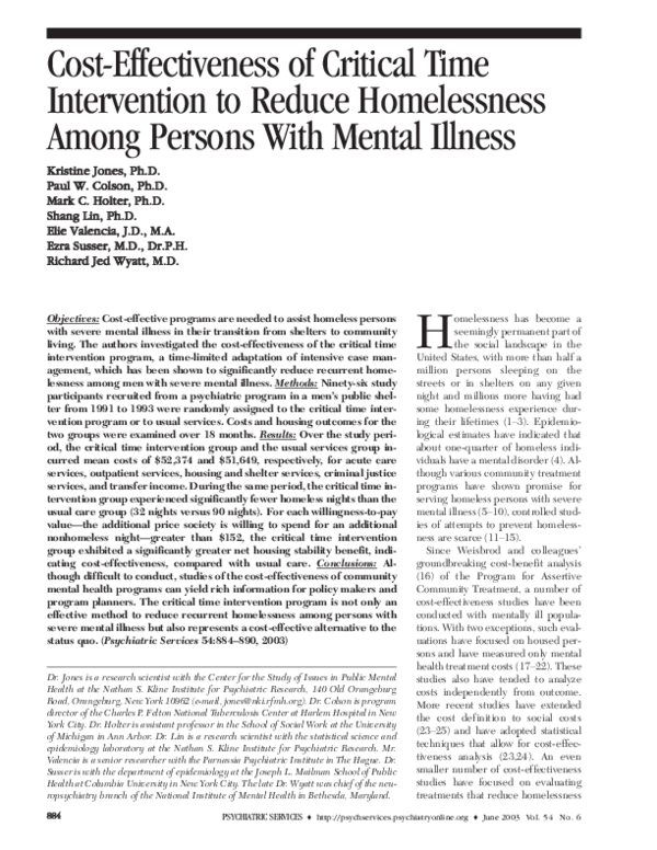 (PDF) Cost-Effectiveness of Critical Time Intervention to Reduce ...