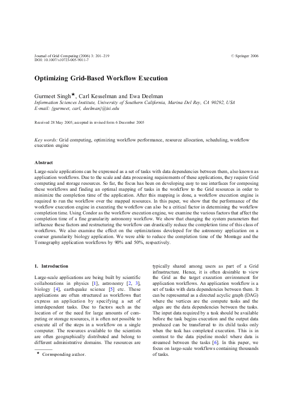 (PDF) Optimizing Grid-Based Workflow Execution