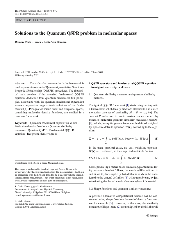 Pdf Solutions To The Quantum Qspr Problem In Molecular Spaces