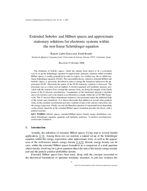 (PDF) Extended Sobolev and Hilbert spaces and approximate stationary solutions for electronic ...