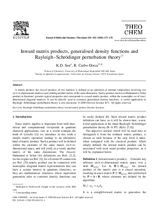 (PDF) Inward matrix products, generalised density functions and Rayleigh- Schrodinger ...