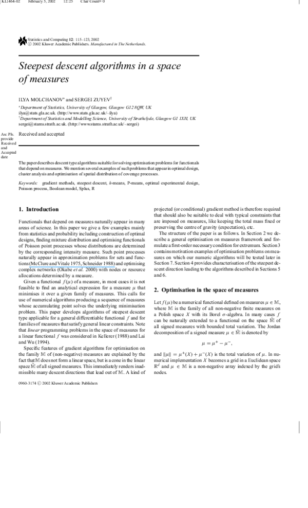 (PDF) Steepest descent algorithms in a space of measures