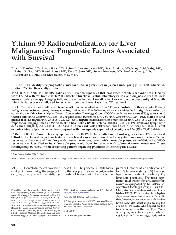 (PDF) Yttrium-90 Radioembolization for Liver Malignancies: Prognostic Factors Associated with ...