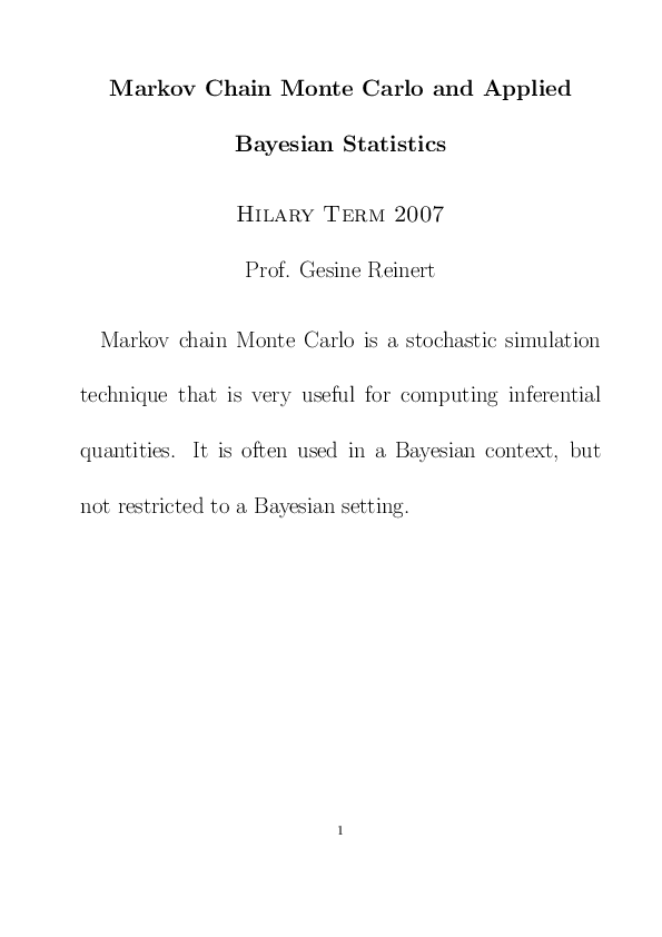 (PDF) Markov Chain Monte Carlo and Bayesian Statistics