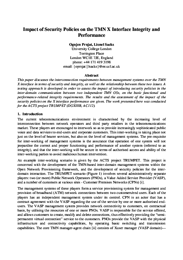 (PDF) Impact of Security Policies on the TMN X Interface Integrity and ...