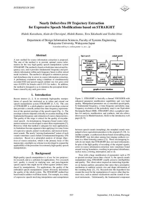 (PDF) Nearly defect-free F0 trajectory extraction for expressive speech modifications based on ...