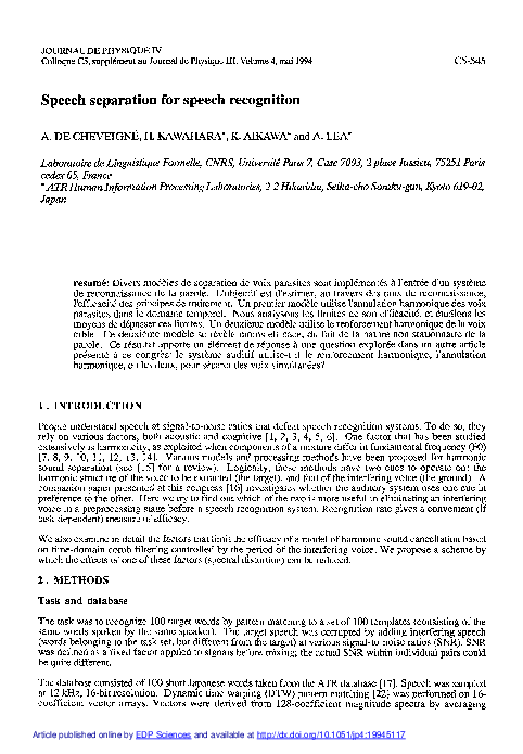 Pdf Speech Separation For Speech Recognition