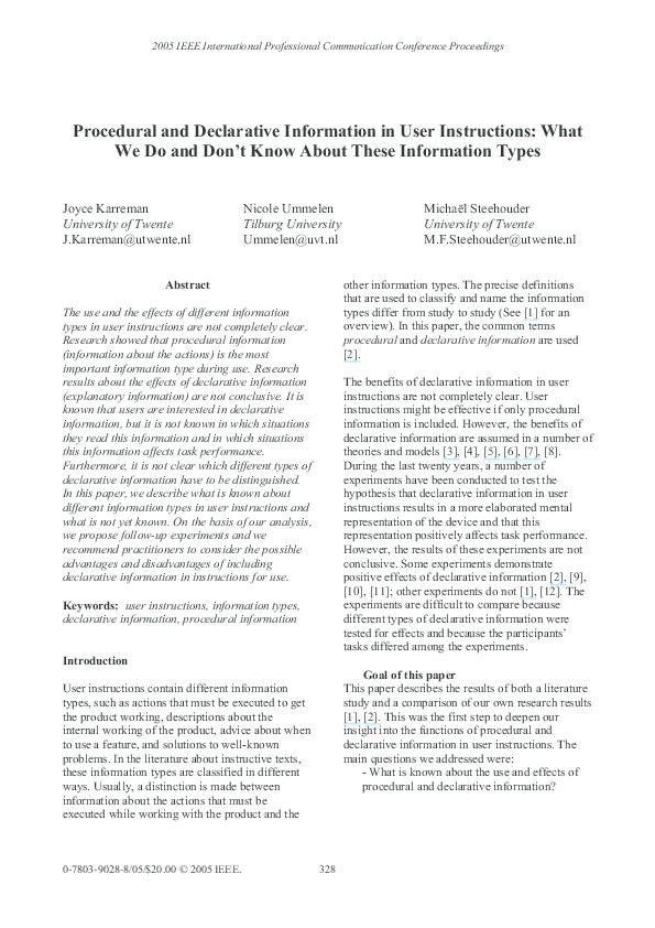 (PDF) Procedural and declarative information in user instructions: what ...