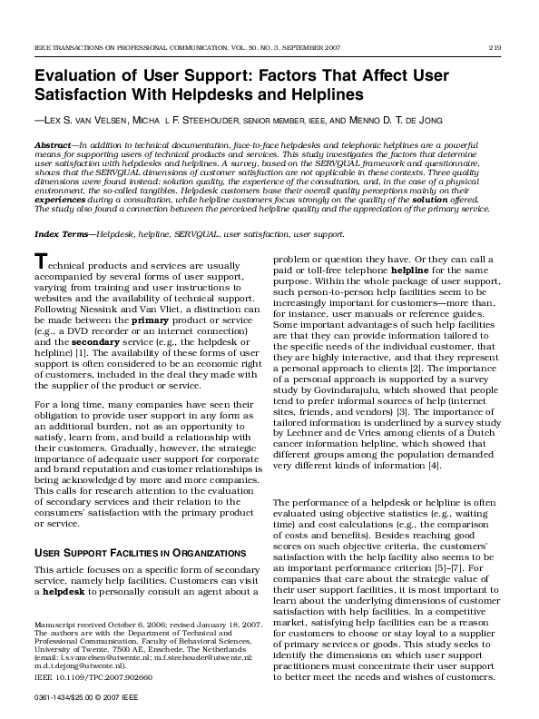 (PDF) Evaluation of User Support: Factors That Affect User Satisfaction ...