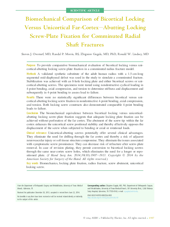 (PDF) Biomechanical comparison of bicortical locking versus unicortical ...