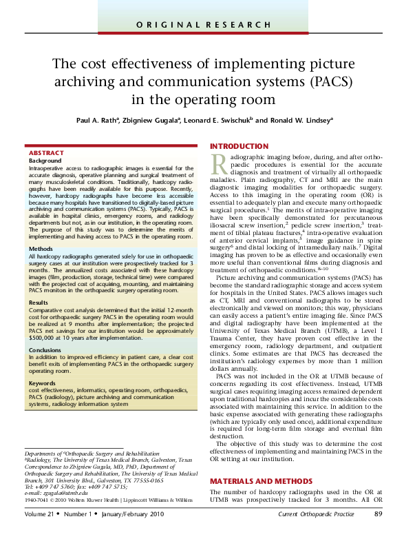 (PDF) The cost effectiveness of implementing picture archiving and communication systems (PACS ...