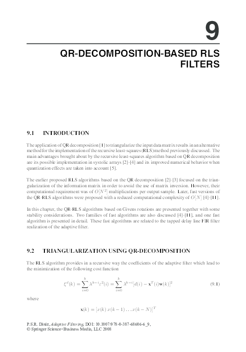(PDF) Qr-Decomposition-Based Rls Filters