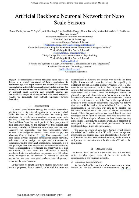 (PDF) Artificial backbone neuronal network for nano scale sensors