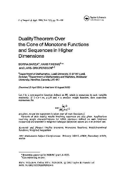 (PDF) Duality theorem over the cone of monotone functions and sequences in higher dimensions