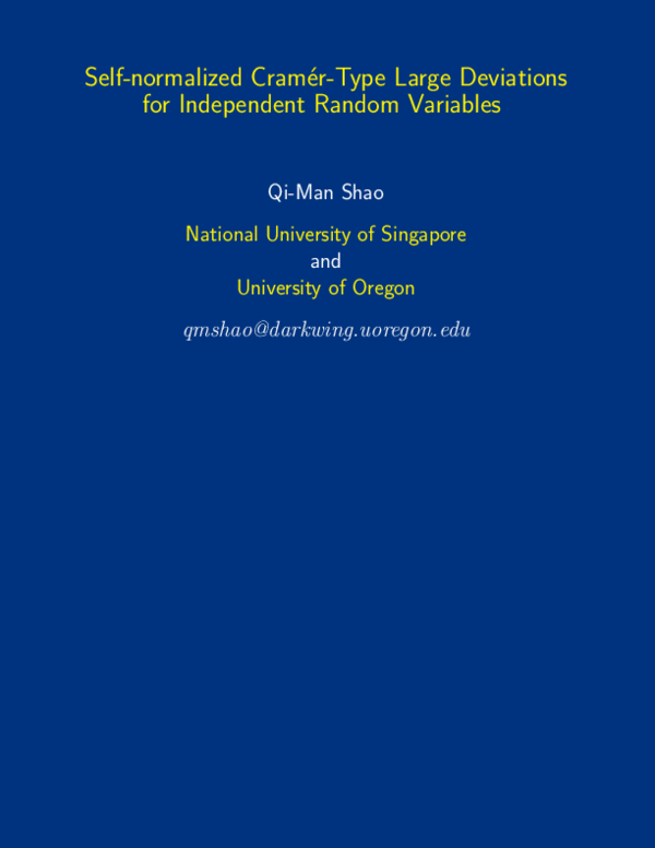 Pdf Self Normalized Cram R Type Large Deviations For Independent Random Variables