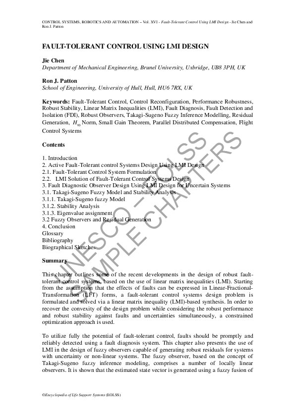 (PDF) Fault-tolerant control using lmi design | R. Patton - Academia.edu