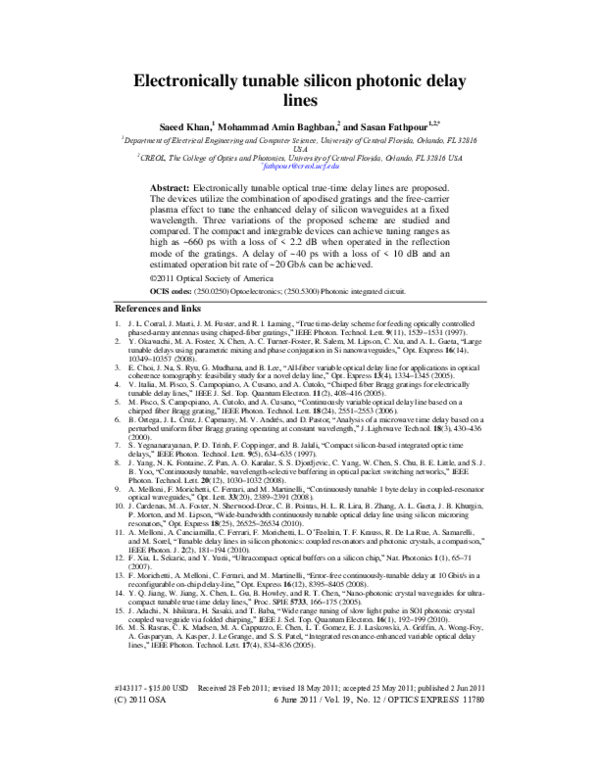 (PDF) Electronically tunable silicon photonic delay lines | Sasan ...