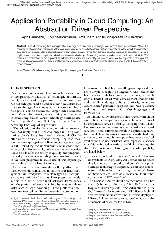 Pdf Application Portability In Cloud Computing An Abstraction Driven Perspective