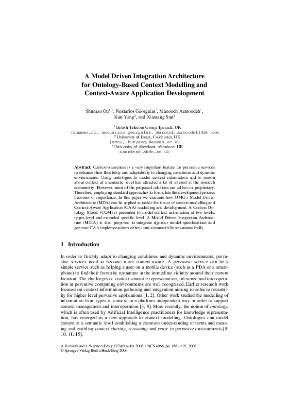 (PDF) A Model Driven Integration Architecture for Ontology-Based Context Modelling and Context ...