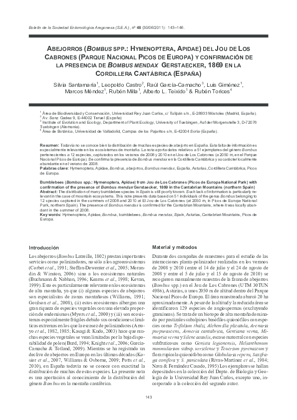 (PDF) Abejorros (Bombus spp.: Hymenoptera, Apidae) del Jou de los ...