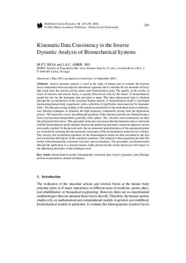 (PDF) Ensuring Kinematic Data Consistency in Inverse Dynamics