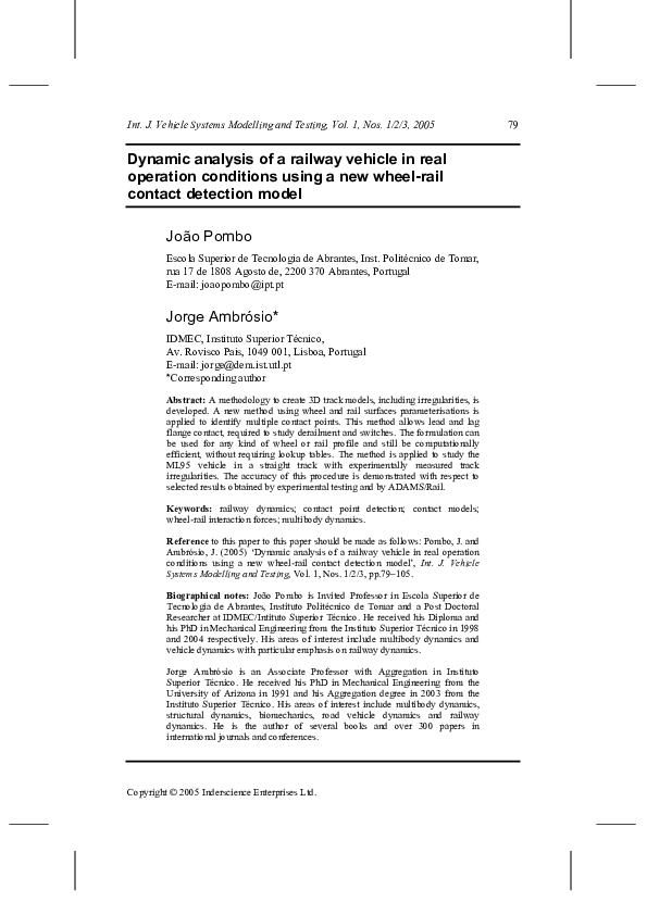 (PDF) Dynamic analysis of a railway vehicle in real operation ...