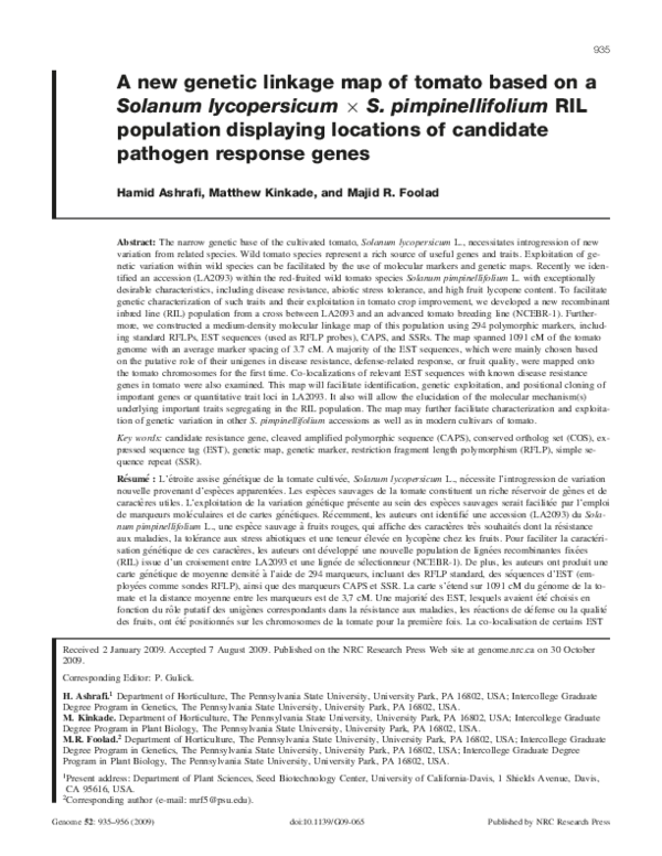 (PDF) A new genetic linkage map of tomato based on a Solanum ...