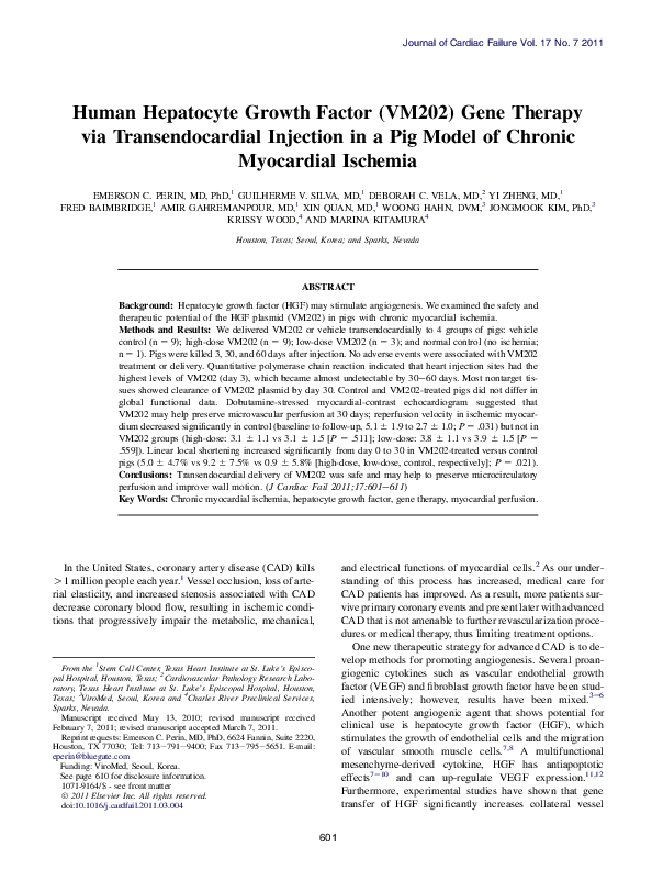 (PDF) Human Hepatocyte Growth Factor (VM202) Gene Therapy via ...