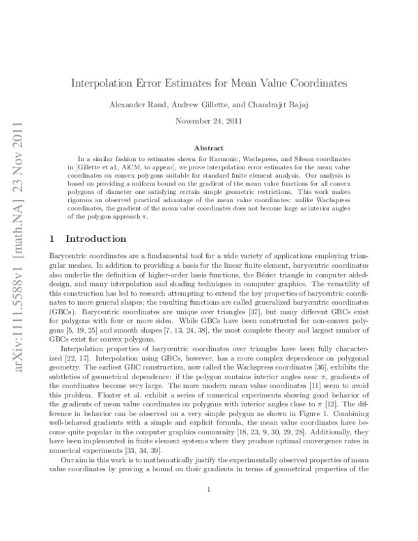 Pdf Interpolation Error Estimates For Mean Value Coordinates Over Convex Polygons