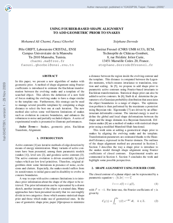Pdf Using Fourier Based Shape Alignment To Add Geometric Prior To