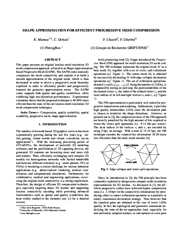 (PDF) Shape approximation for efficient progressive mesh compression