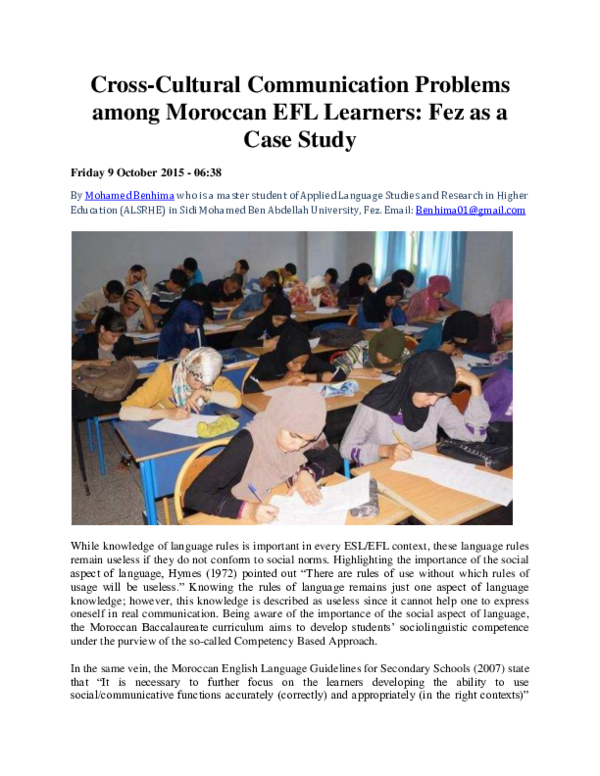 (PDF) Cross-Cultural Communication Problems among Moroccan EFL Learners ...