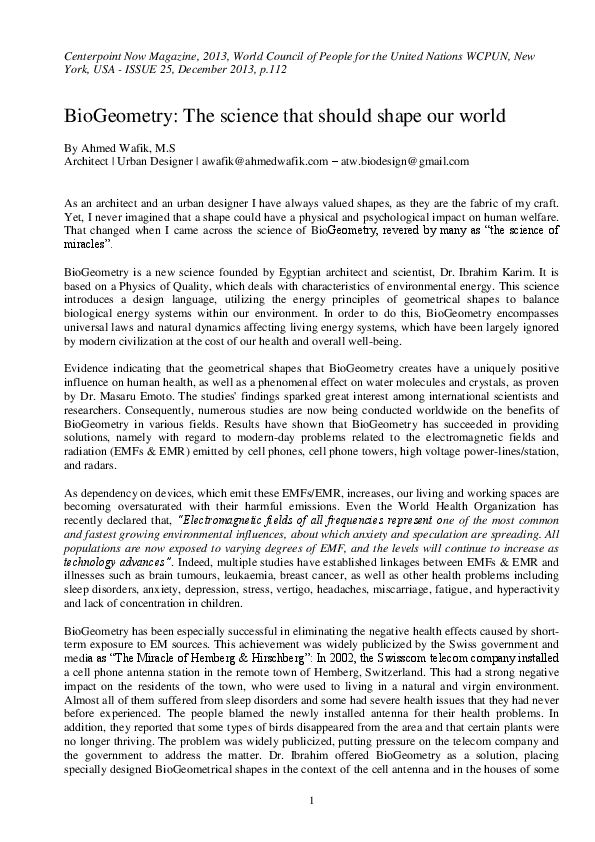 BioGeometry: The science that should shape our World