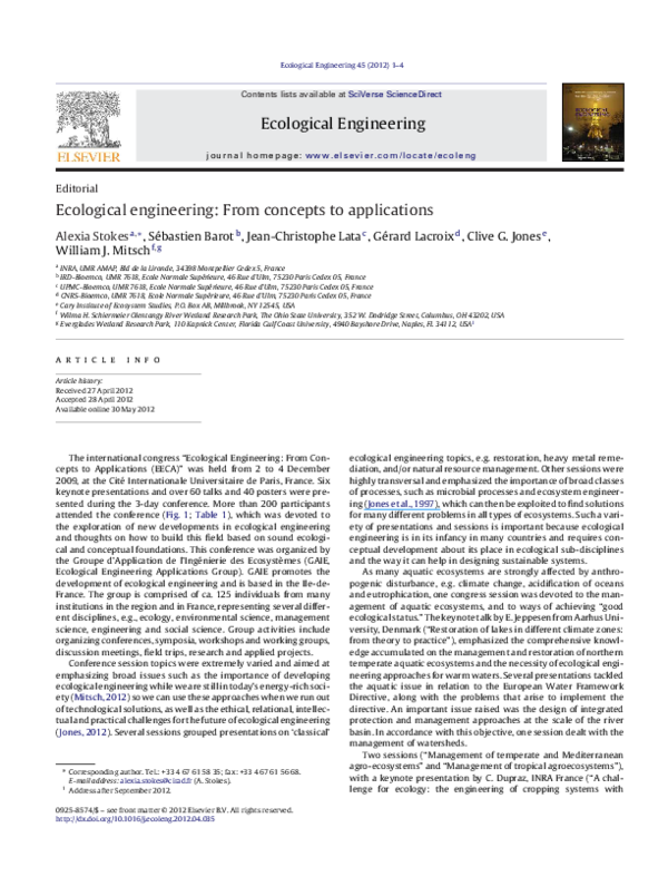 (PDF) Ecological engineering: From concepts to applications