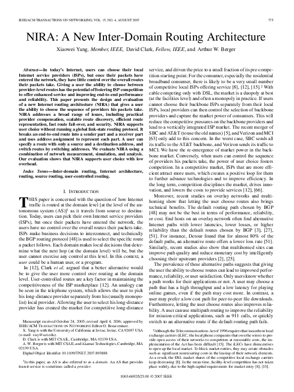(PDF) NIRA: A New Inter-Domain Routing Architecture
