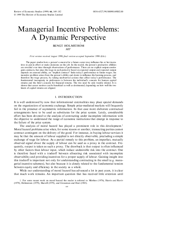 (PDF) Managerial Incentive Problems: A Dynamic Perspective