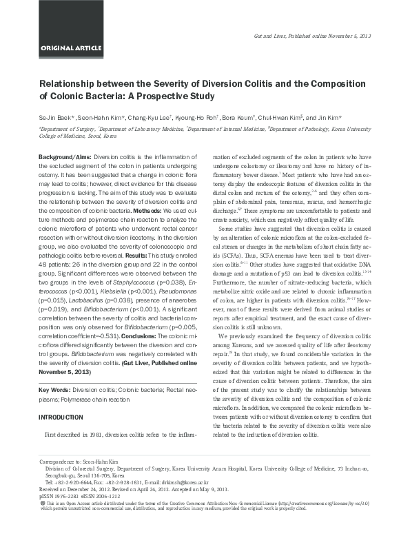 (PDF) Relationship between the severity of diversion colitis and the ...