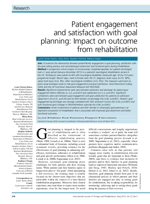 (PDF) Patient engagement and satisfaction with goal planning: Impact on ...