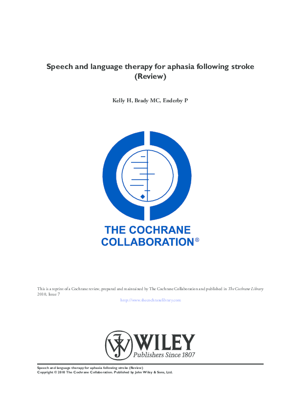 (PDF) Speech and language therapy for aphasia following stroke