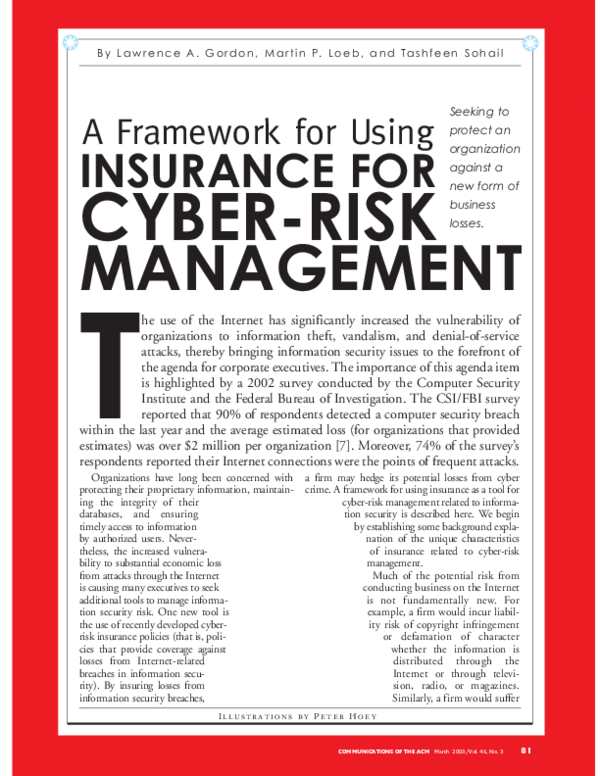 (PDF) A framework for using insurance for cyber-risk management