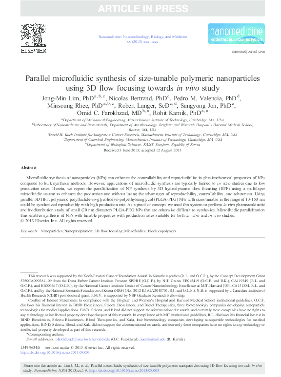 (PDF) Parallel microfluidic synthesis of size-tunable polymeric nanoparticles using 3D flow ...