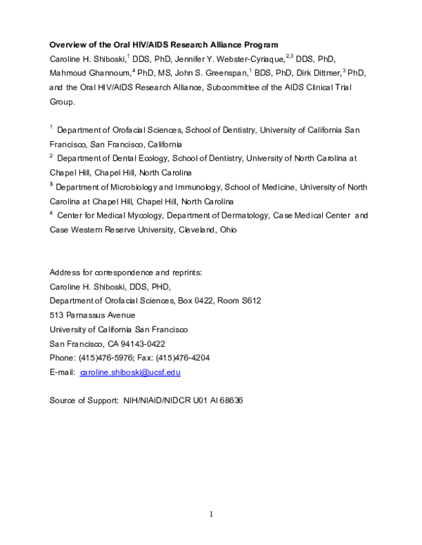 (PDF) Overview of the Oral HIV/AIDS Research Alliance Program