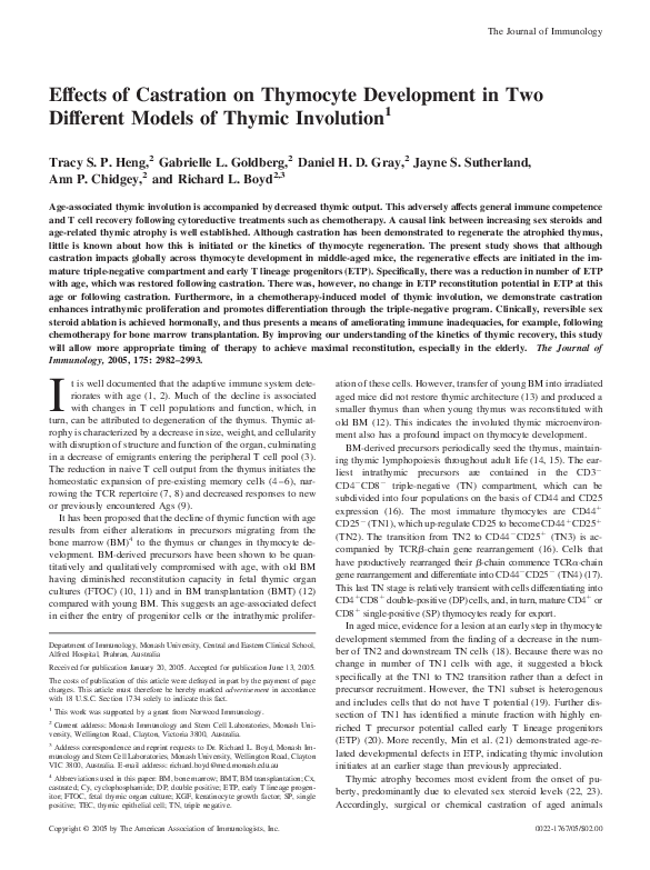 Pdf Effects Of Castration On Thymocyte Development In Two Different